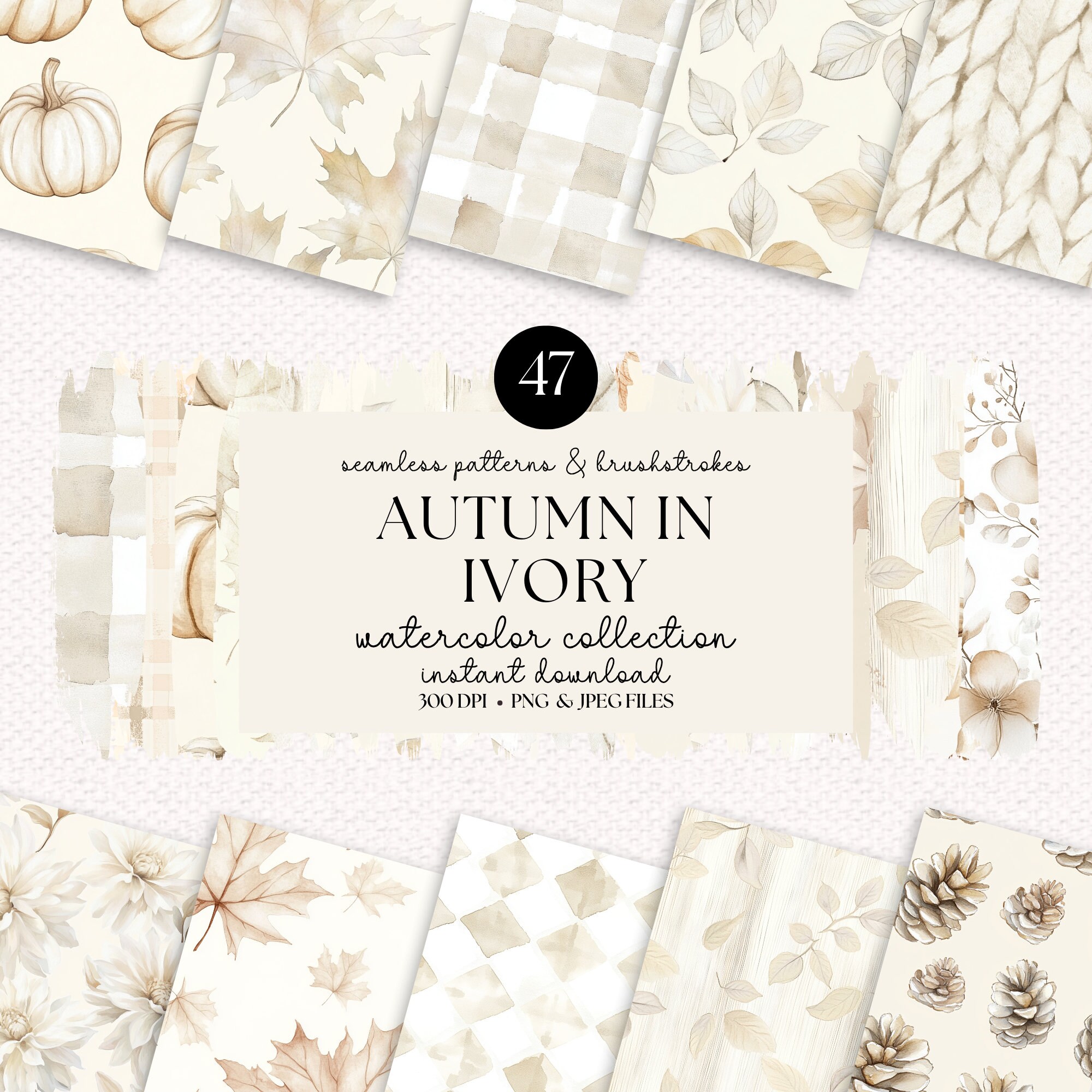 Neutral Autumn Watercolor Patterns: Brushstrokes Bundle (digital ...
