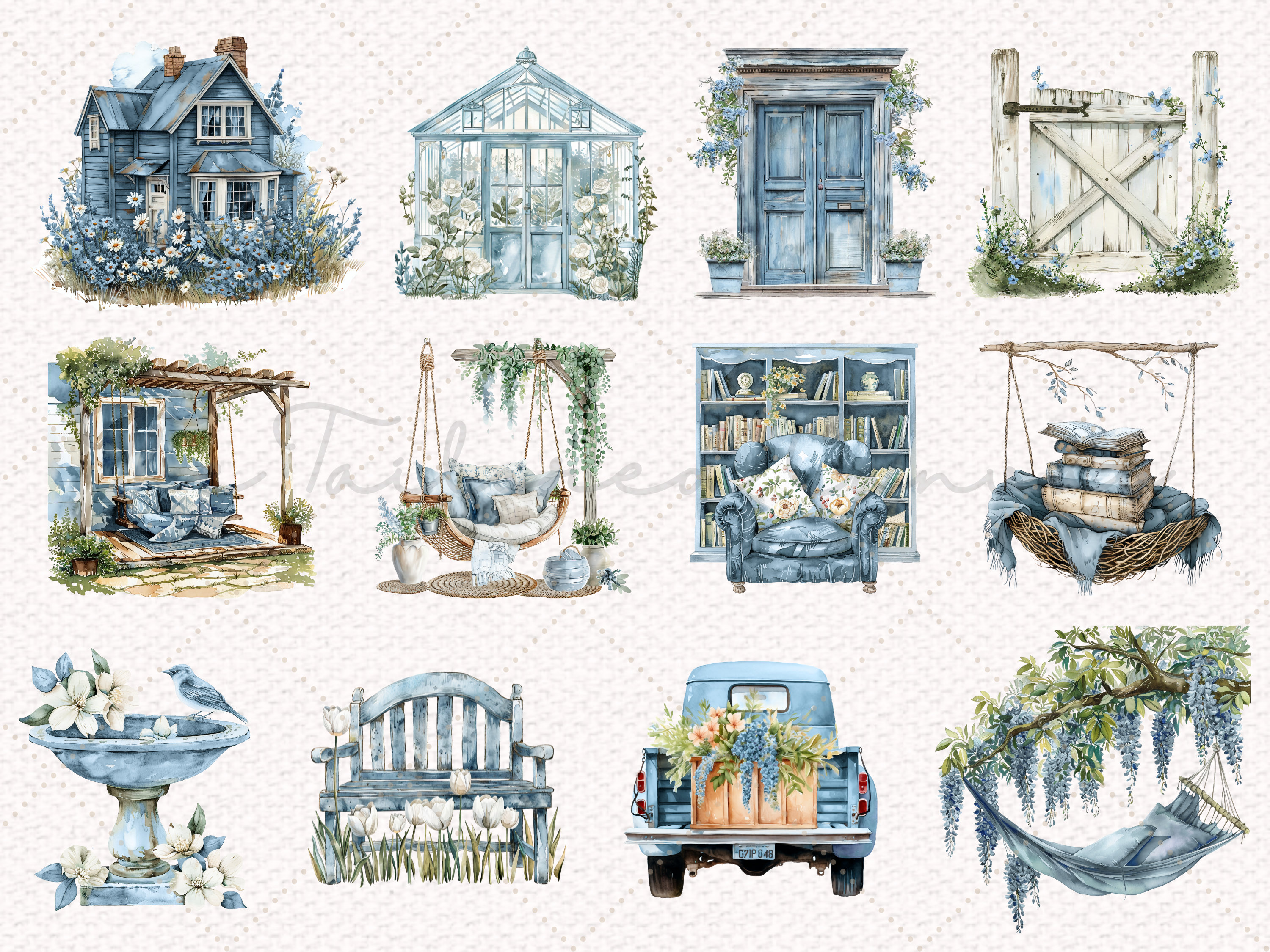 Dusty Blue Spring Clipart Png Bundle 50 High Quality Pngs, Spring ...