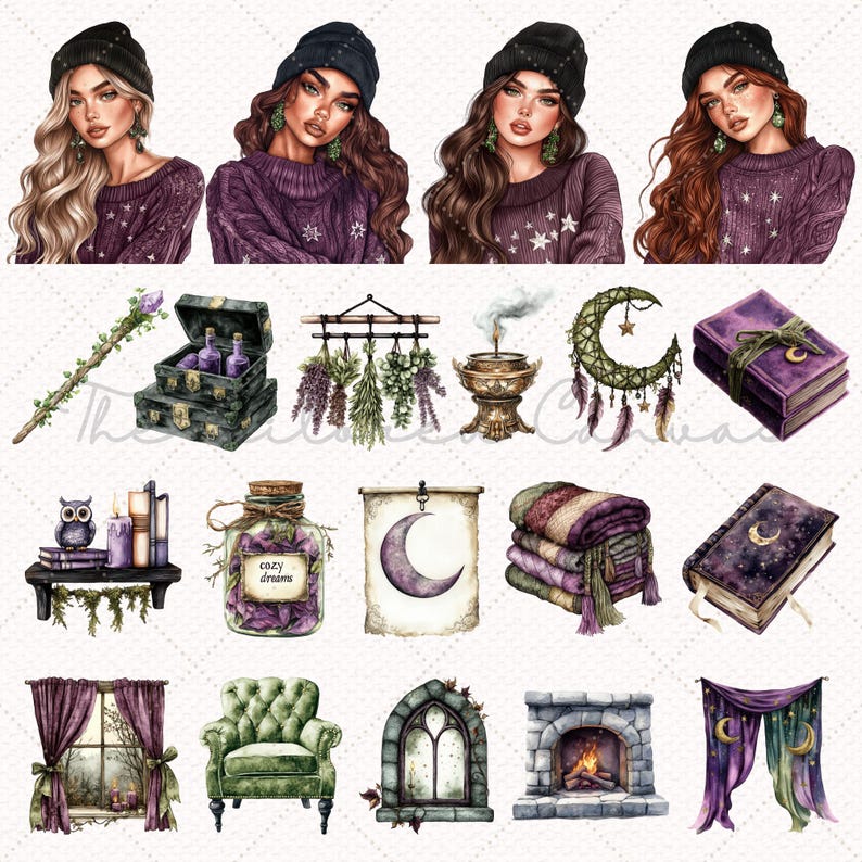 Watercolor Halloween Clipart Set: 76 PNG Files, Autumn Decor (digital ...