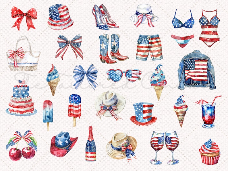 Watercolor 4th of July Clipart Bundle: Patriotic PNG Graphics (digital ...