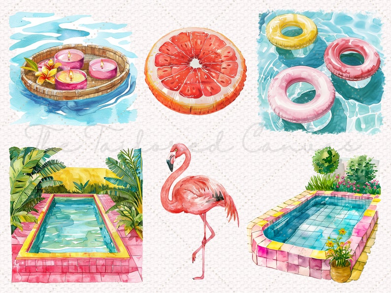 Watercolor Pool Party Clipart Summer Graphics, Pool Day Clip Art Pngs ...