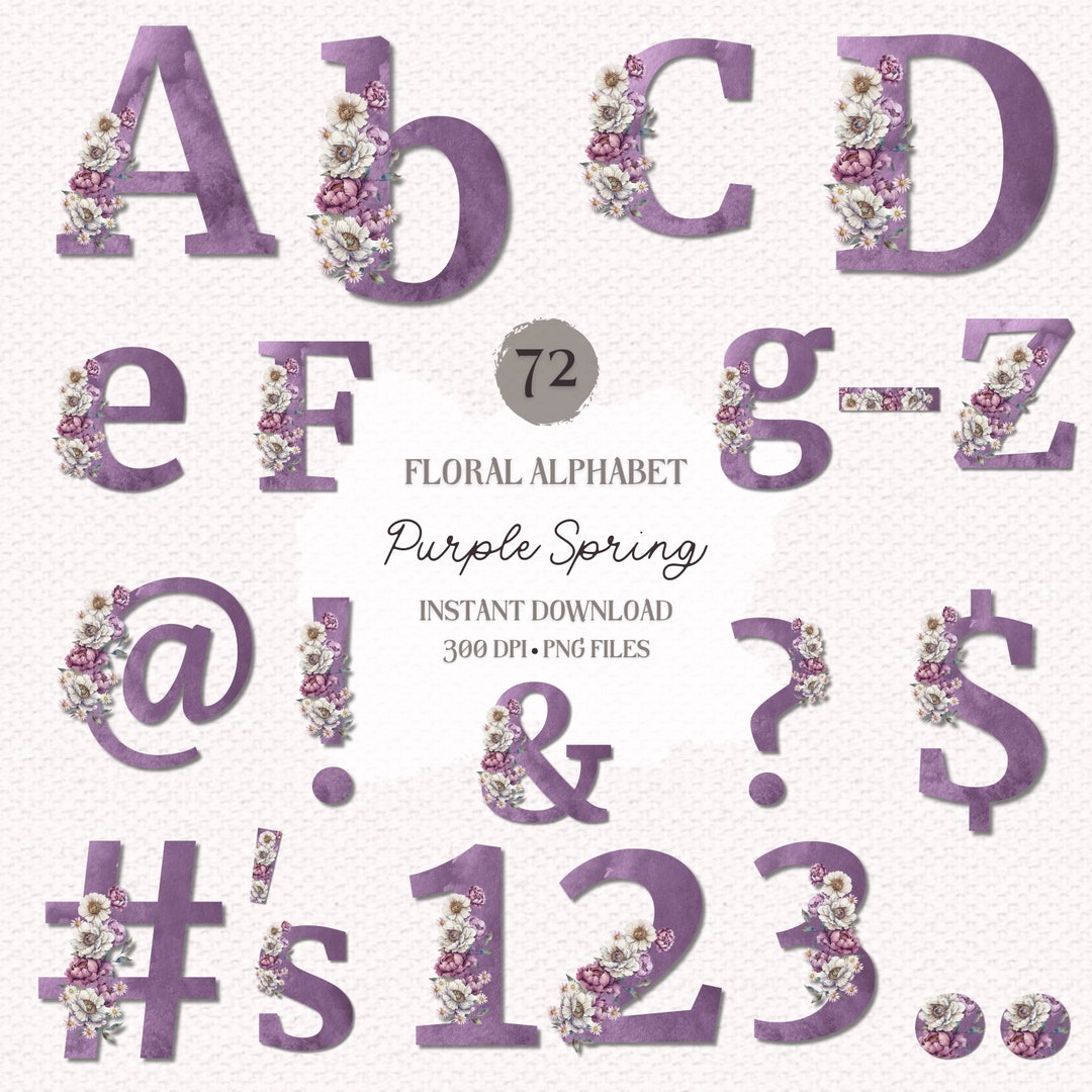Purple Spring Floral Alphabet Letters PNG Set - 72 High Quality Pngs ...
