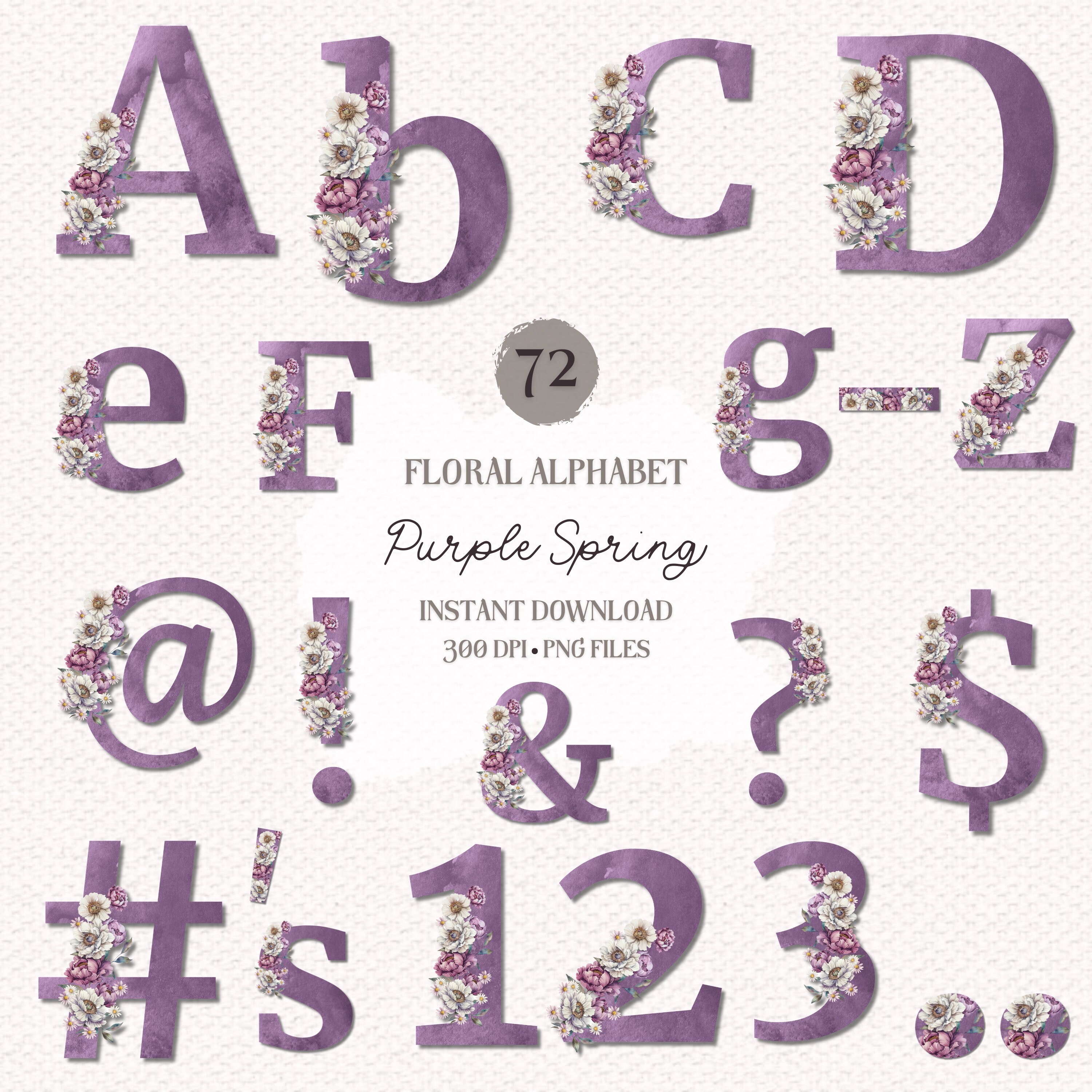 Purple Spring Floral Alphabet Letters PNG Set 72 High Quality Pngs ...