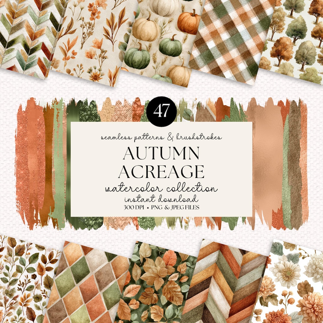 Autumn Watercolor Digital Paper Bundle: Fall Seamless Patterns (PNG ...
