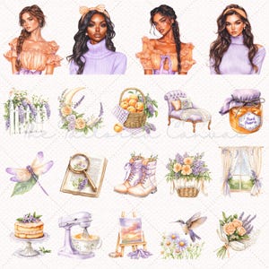 Spring Watercolor Clipart Bundle: Lavender & Cottagecore PNG (digital ...