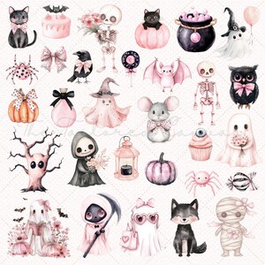 Pink Halloween Clipart Bundle: Spooky Watercolor PNG (digital Download ...
