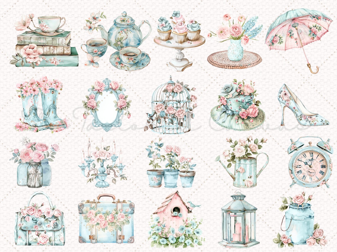 Shabby Chic Spring Clipart Png Bundle 50 High Quality Pngs, Spring ...