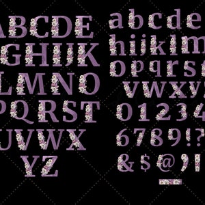Purple Floral Alphabet PNG Set: Watercolor Spring Monogram (digital ...