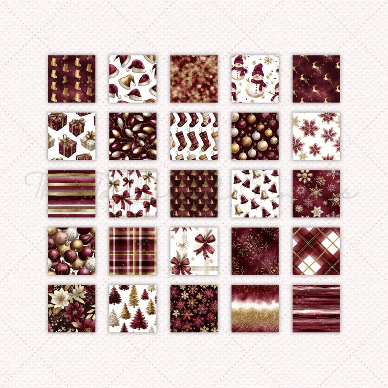 Burgundy Gold Christmas Clipart: Watercolor Floral Graphics (digital ...