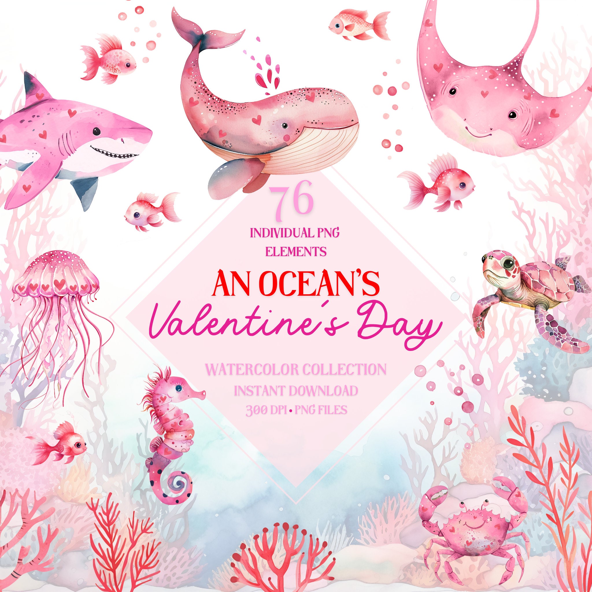 Ocean Valentine's Day Clipart Png Bundle 76 High Quality Pngs ...