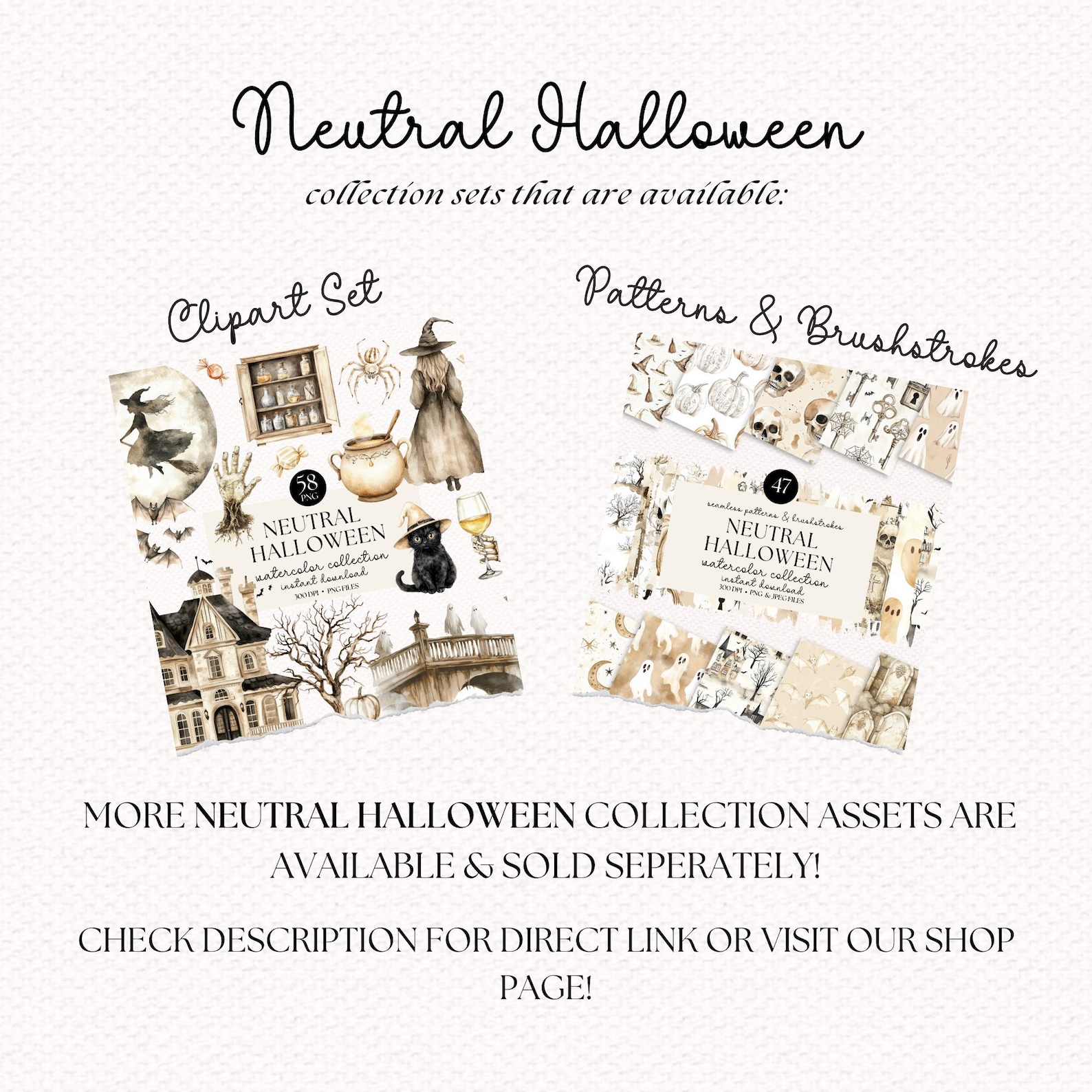 Watercolor Neutral Halloween Clipart Bundle - Spooky Illustrations ...