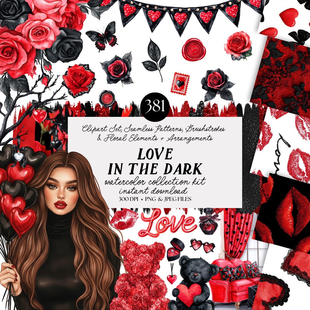 Gothic Valentine Clipart Mega Bundle | Dark Romance Graphics (PNG ...