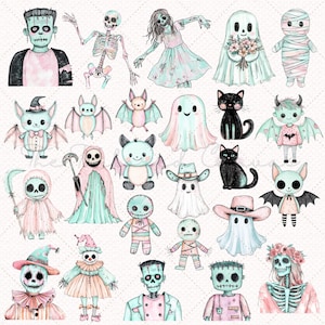 Pastel Halloween Clipart Bundle: Watercolor Spooky Doodles (PNG) - Etsy