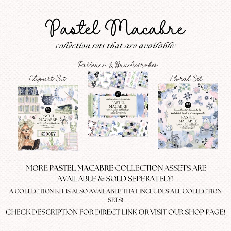 Pastel Macabre Clipart Bundle: Gothic Halloween Watercolor PNG (digital ...