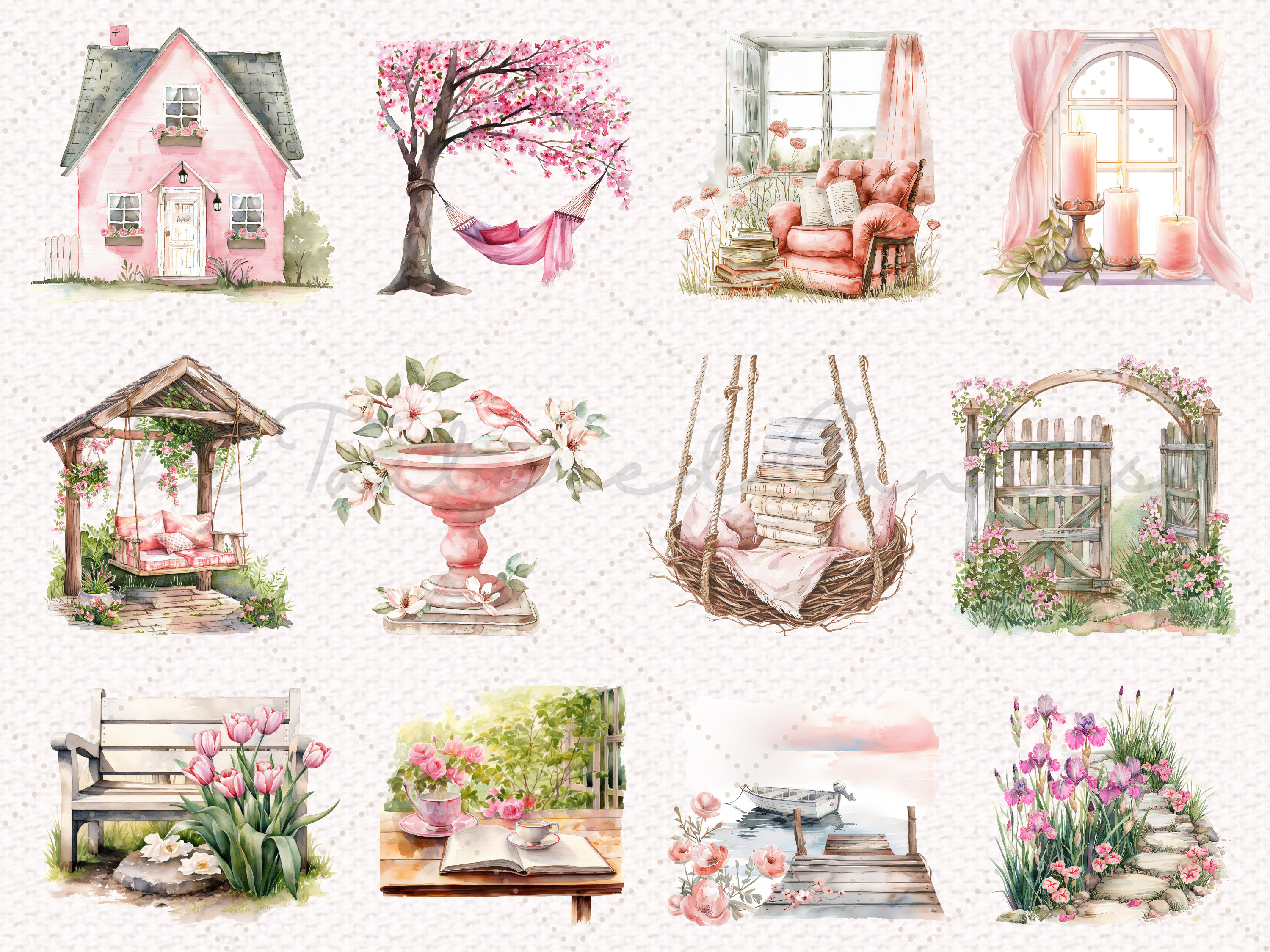 Pink Spring Watercolor Clipart Bundle: 50 PNG Designs (digital Download ...