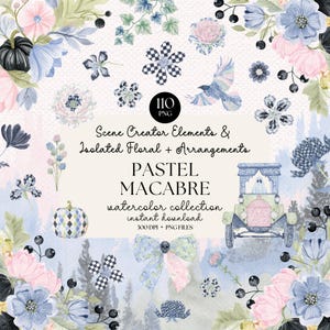 Pastel Macabre Clipart Bundle: Gothic Halloween Watercolor PNG (digital ...