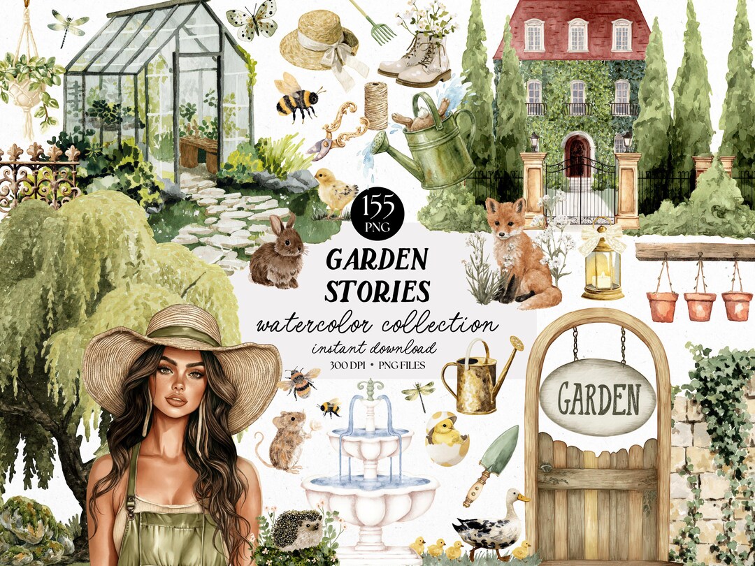 Watercolor Garden Clipart Bundle – 155 PNG Elements - Etsy