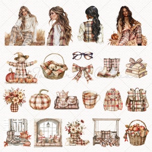 Watercolor Plaid Autumn Clipart Bundle - Cozy Fall Pngs, Digital ...
