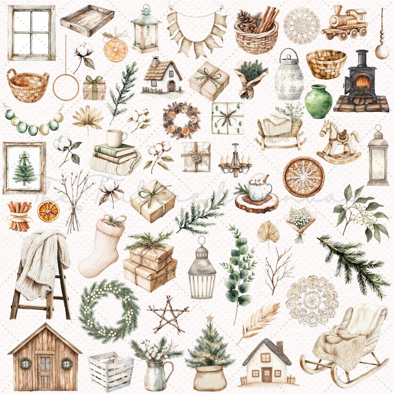 Watercolor Christmas Clipart Bundle: 180 Cozy Holiday Elements (digital ...