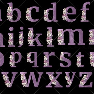 Purple Floral Alphabet PNG Set: Watercolor Spring Monogram (digital ...