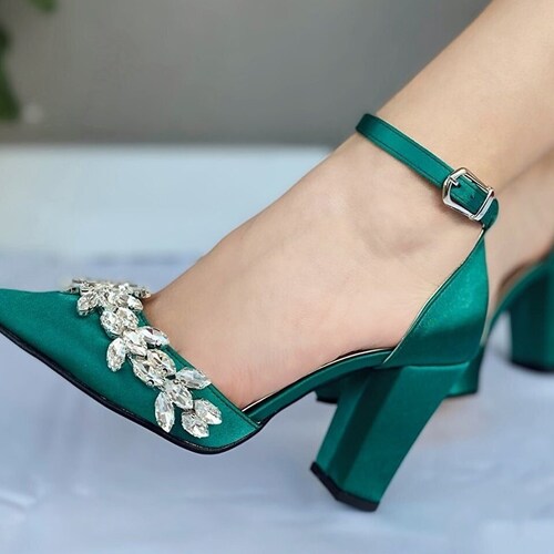 Green Block Heels Gift for Her Wedding Shoes Green Heels | Etsy Australia