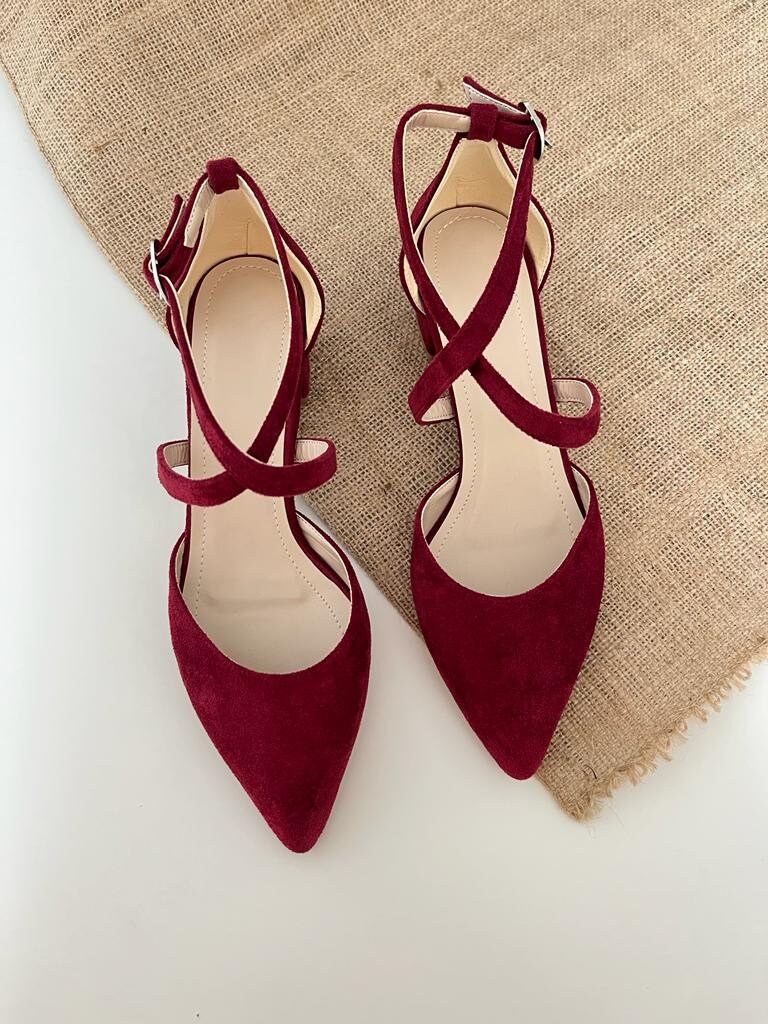 Dark Red Block Heel Burgundy Wedding Shoes Burgundy Heel - Etsy