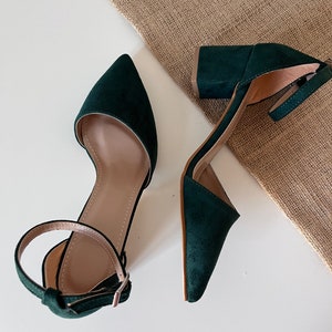 Emerald Green Wedding Shoes, Green Block Heel, Wedding Shoes for Bride ...