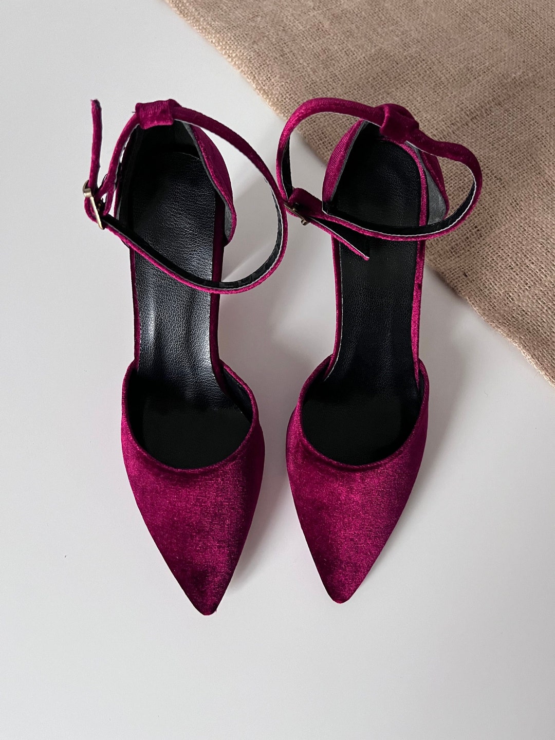 Burgundy Block Heels, Velvet Heels, Burgundy Block Heels, Wedding Gift ...
