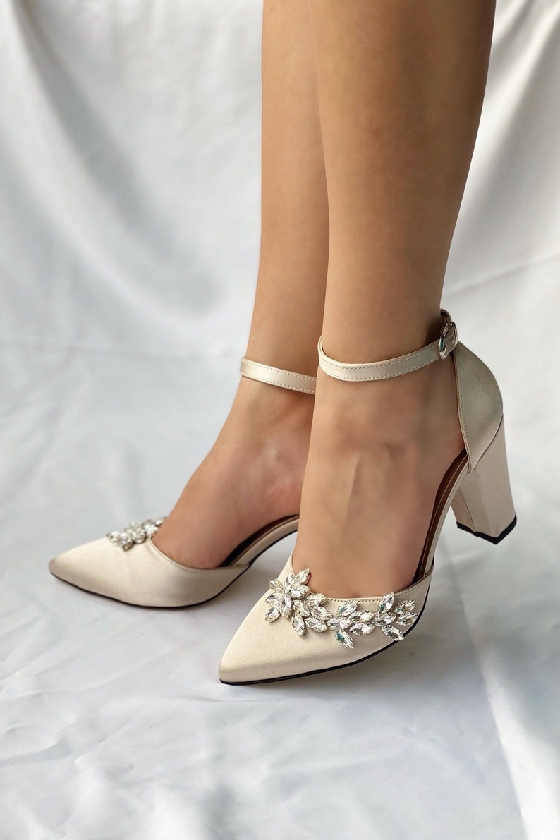 Beige Block Heels Beige Heels Wedding Shoes Low Heelsankle - Etsy