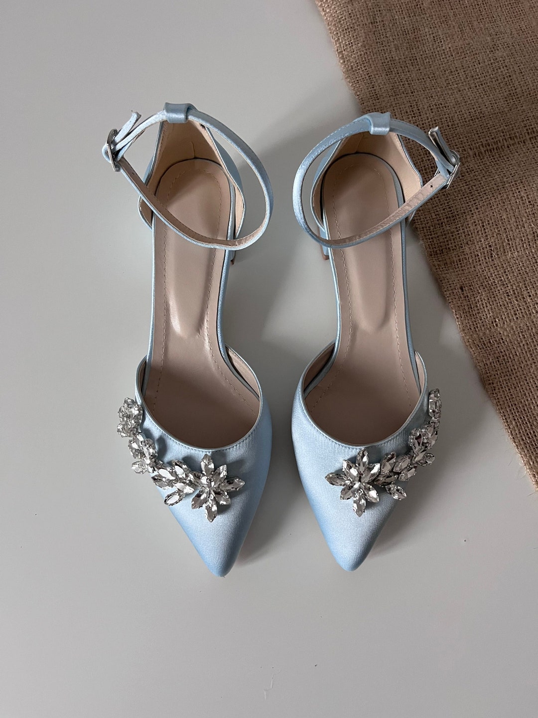 Blue Wedding Shoes, Ligth Blue Bride Shoes, Blue Ankle Straps, Blue ...