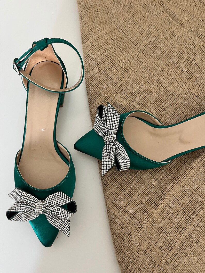 Green Block Heels, Gift for Her, Wedding Shoes, Green Heels, Emerald ...