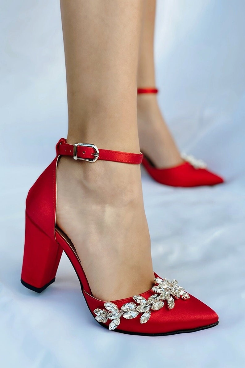 Red Block Heels Red Heels Red Wedding Shoes Shoes for - Etsy
