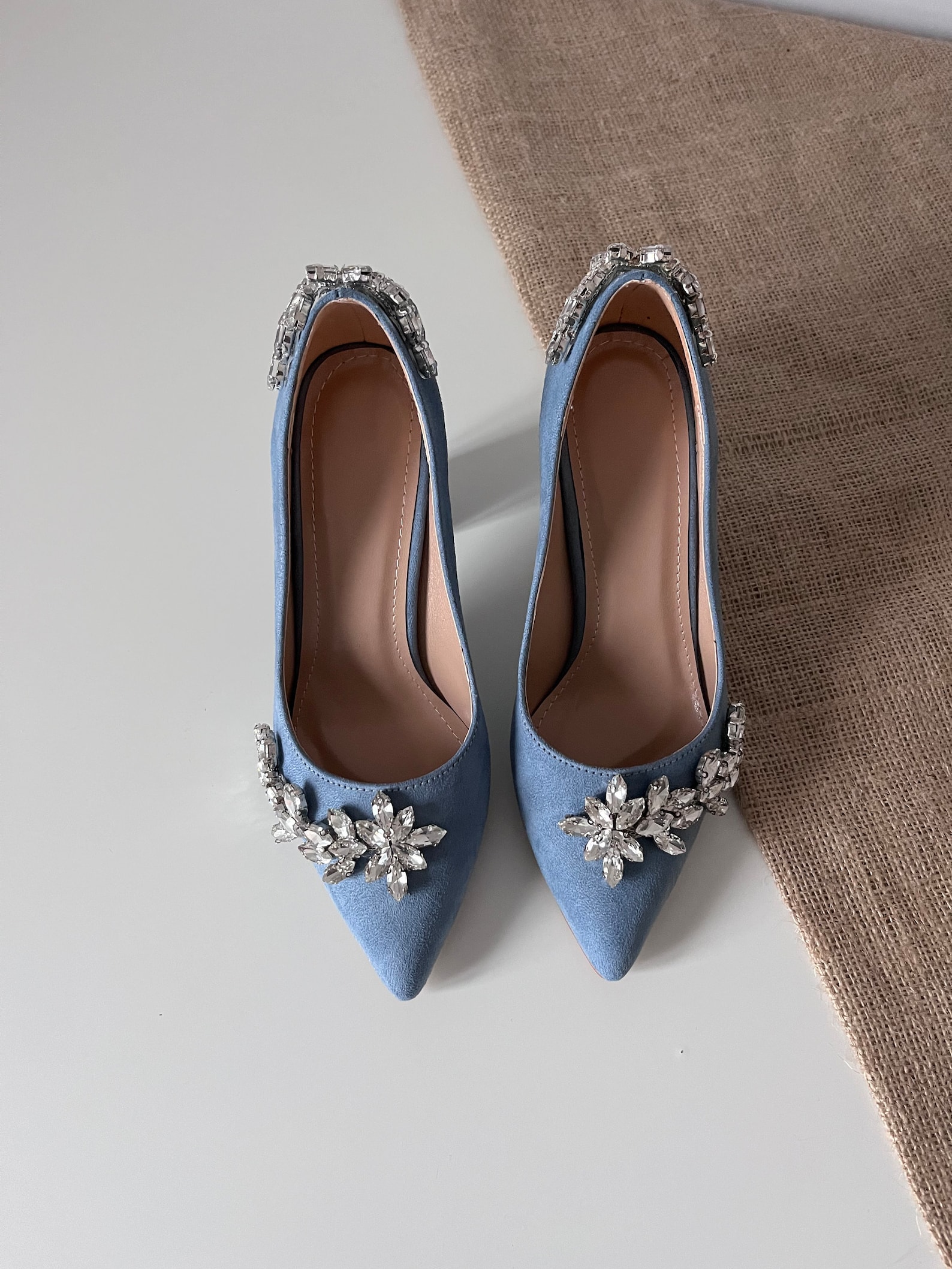 Dusty Blue Block Heel, Double Rhinestone, Dusty Blue Wedding Shoes ...
