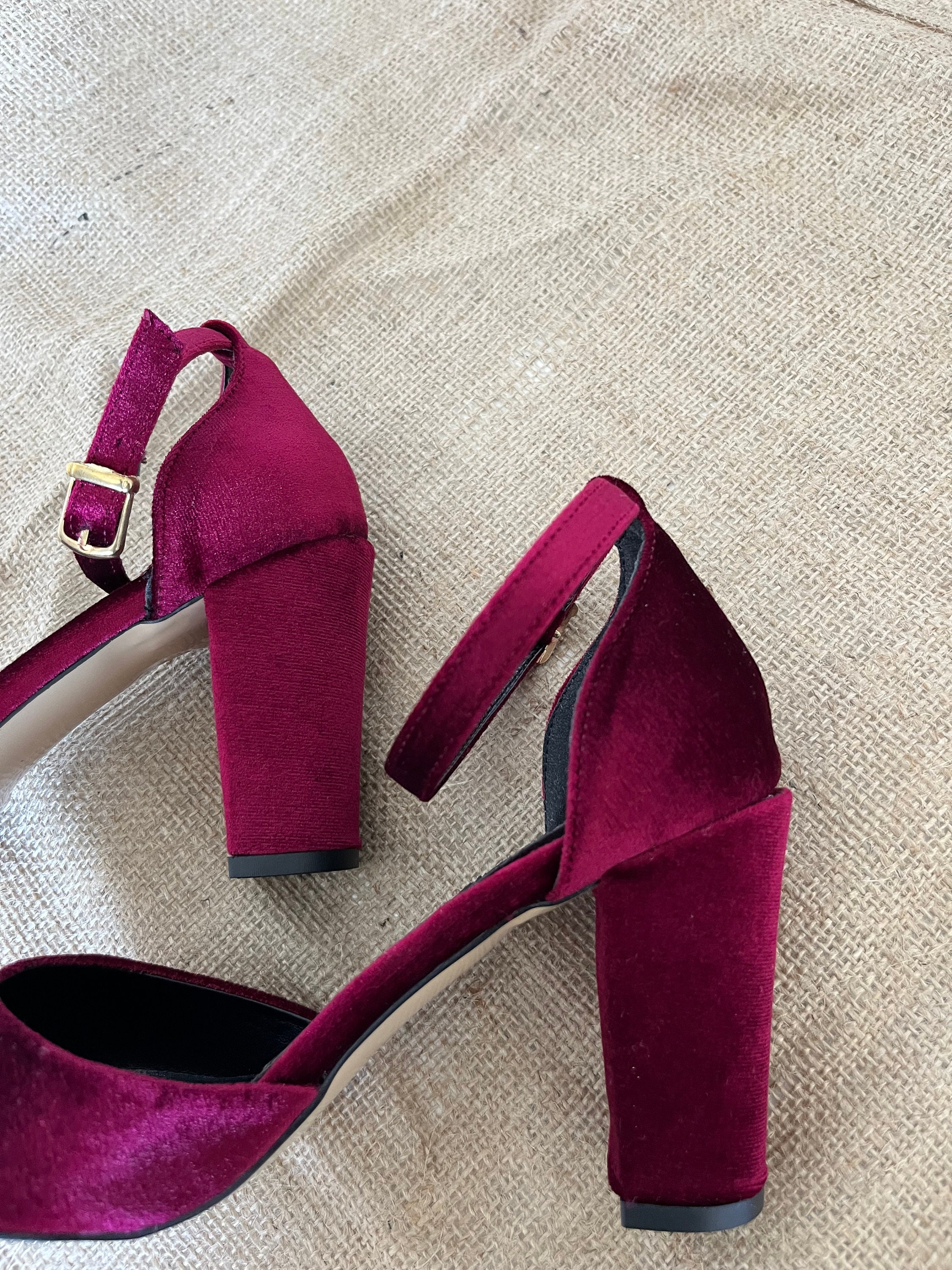 Burgundy Block Heels Velvet Heels Burgundy Block Heels - Etsy