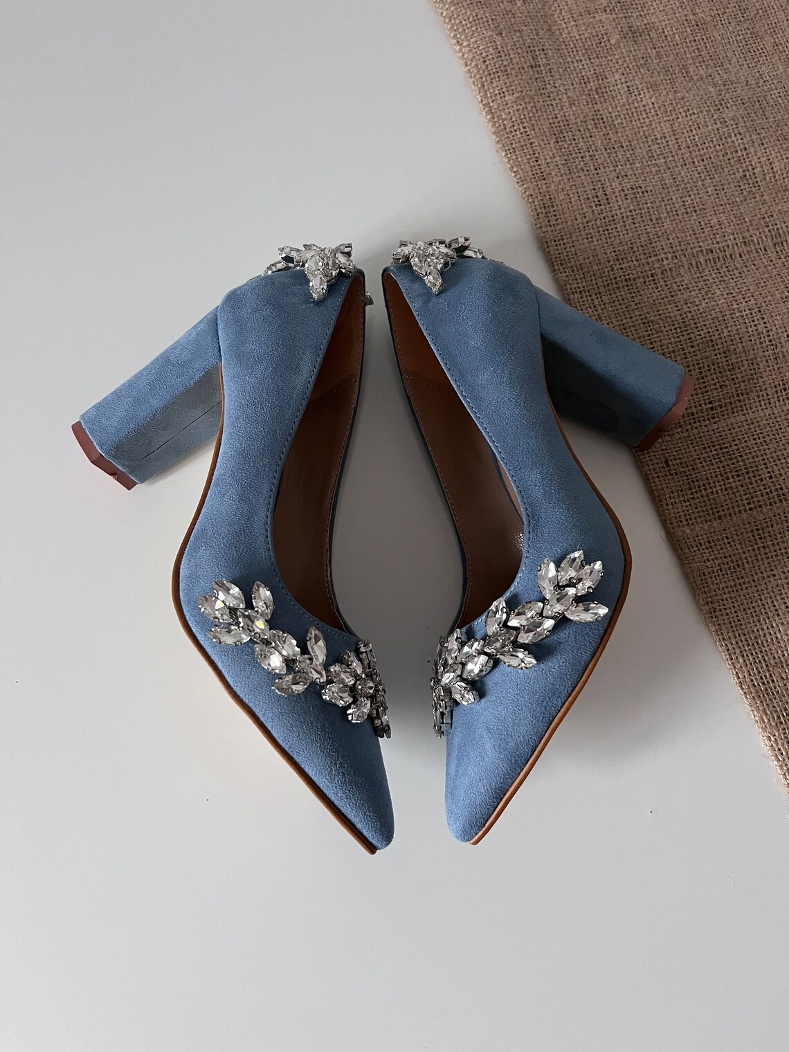 Dusty Blue Block Heel, Double Rhinestone, Dusty Blue Wedding Shoes ...