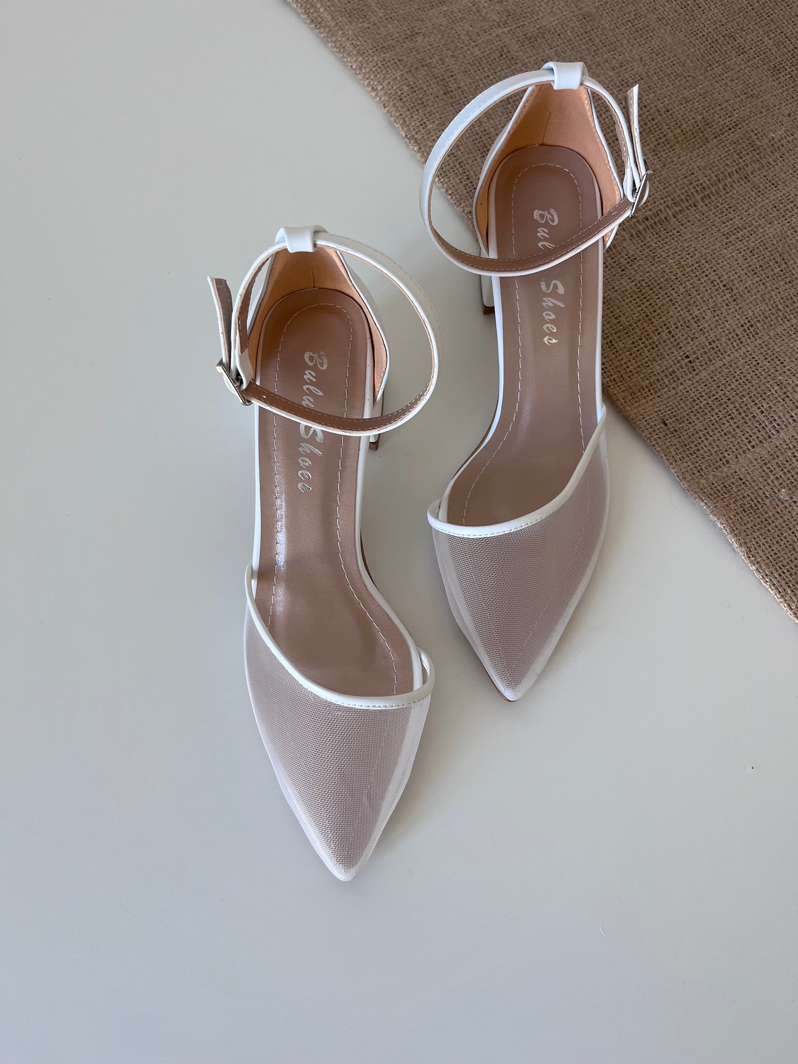 Tulle Wedding Shoes, White Ankle Strap, Tulle Bride Shoes, Wedding ...