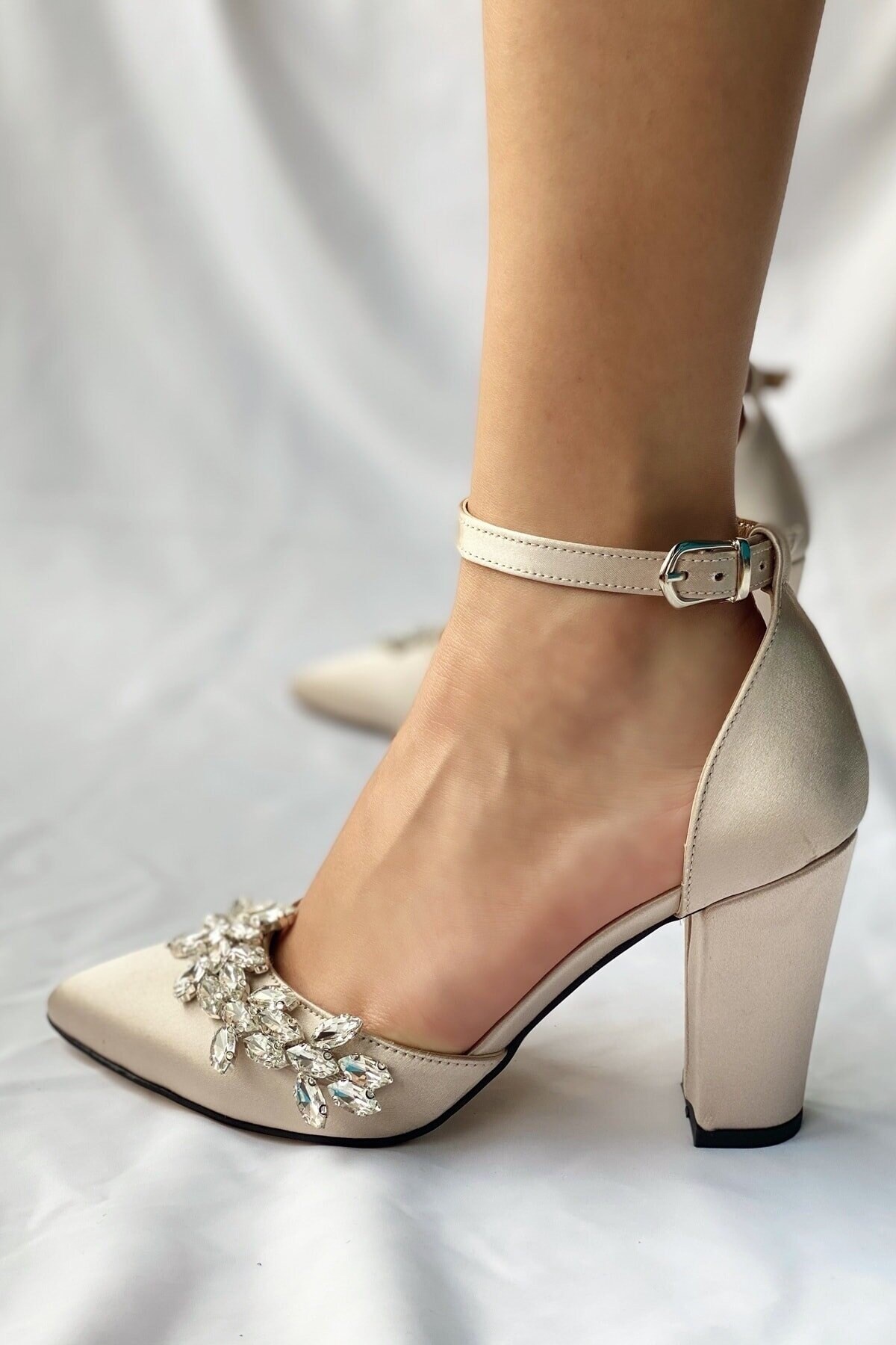 Beige Block Heels Beige Heels Wedding Shoes Low Heelsankle - Etsy