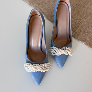 Dusty Blue Wedding Shoes, Dusty Blue Block Heel, Blue Bridal Shoes ...
