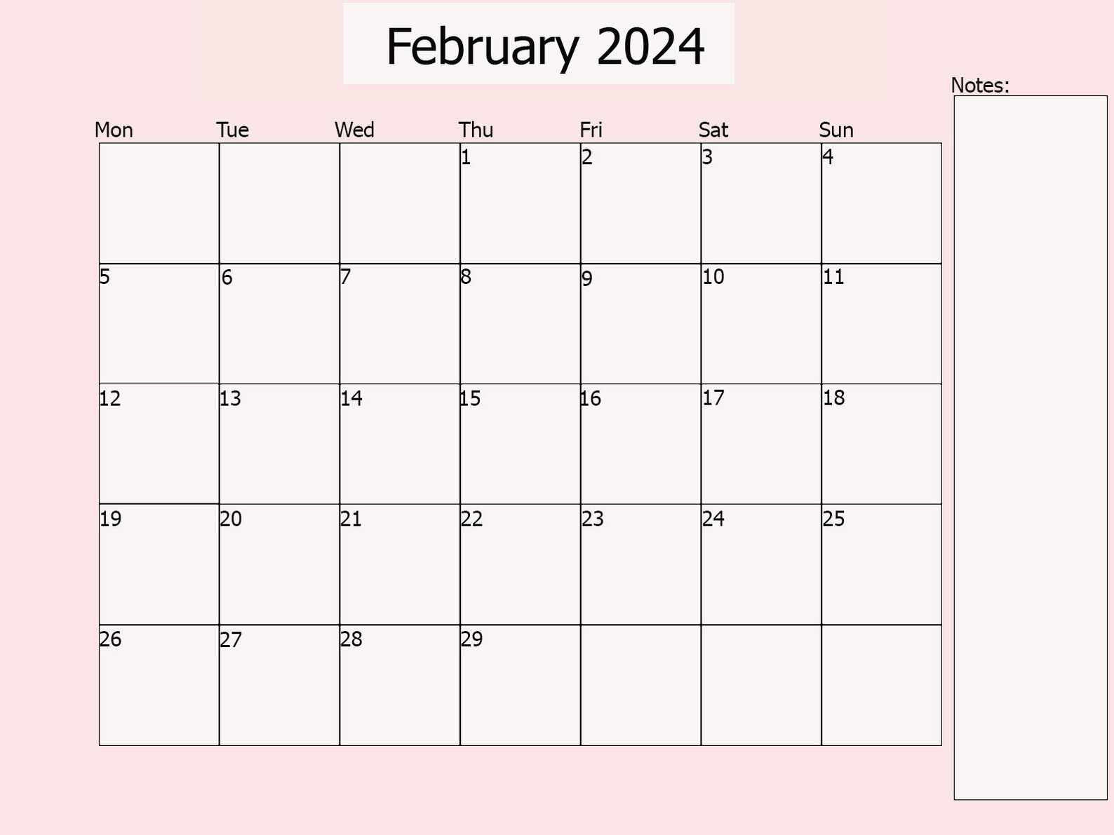 February 20242024 Printable Calendarpink Themed - Etsy UK