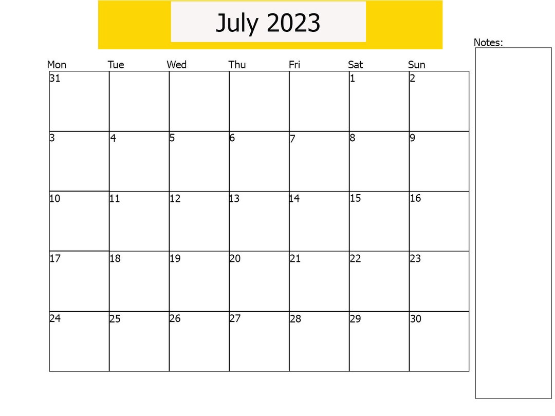 July 2023 Calendar Printable Calendar July 2023 Printable - Etsy Hong Kong