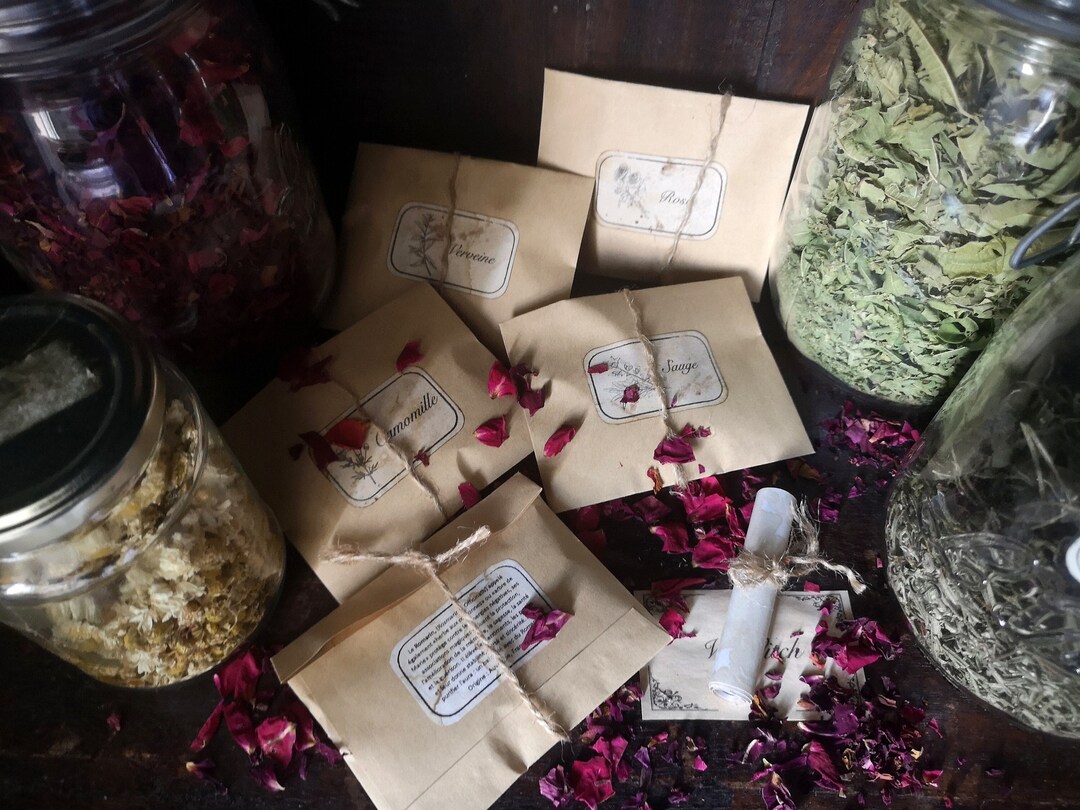 Witchcraft Ingredients + Ritual Scroll (magic Herb Bags, Potion ...