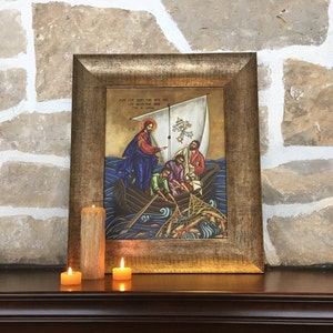 Catholic Christian Icon of the Call of Saint Peter. Jesus in the Boat ...