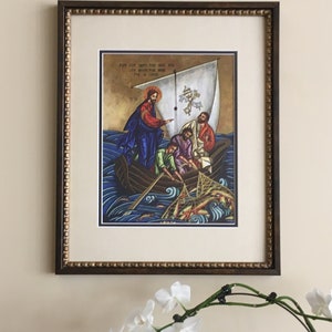 Catholic Christian Icon of the Call of Saint Peter. Jesus in the Boat ...