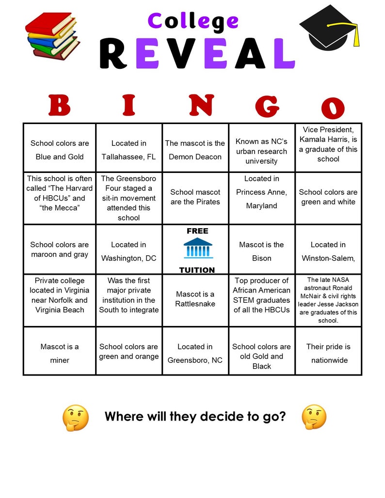 College Reveal Bingo! - Etsy