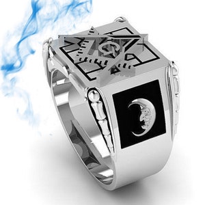 Solid Sterling Silver Masonic Men's Blue Lodge Freemasonry Ring ...