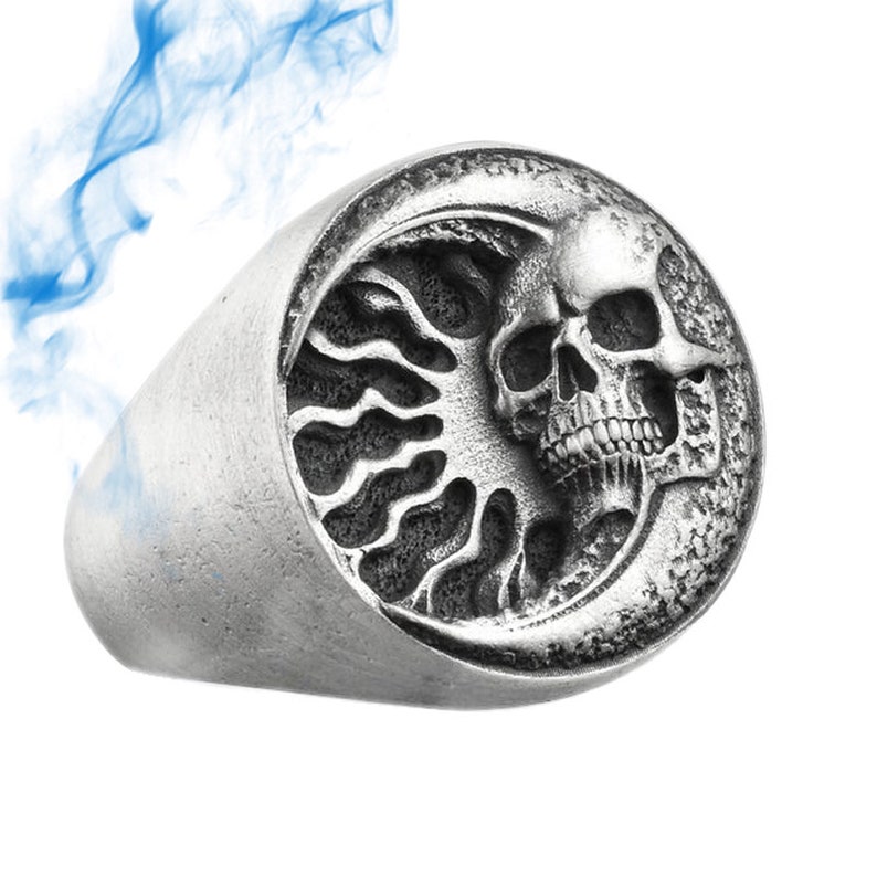 Skull, Moon, Sun Ring, Oxidized Skull Sterling Silver, Gothic Style ...