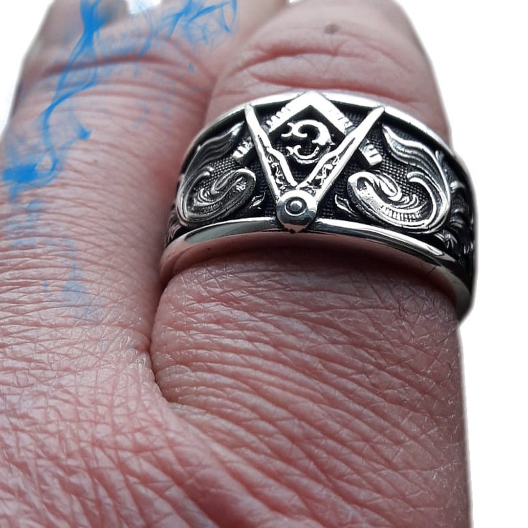 Solid Sterling Silver Masonic Men's Blue Lodge Freemasonry Ring ...