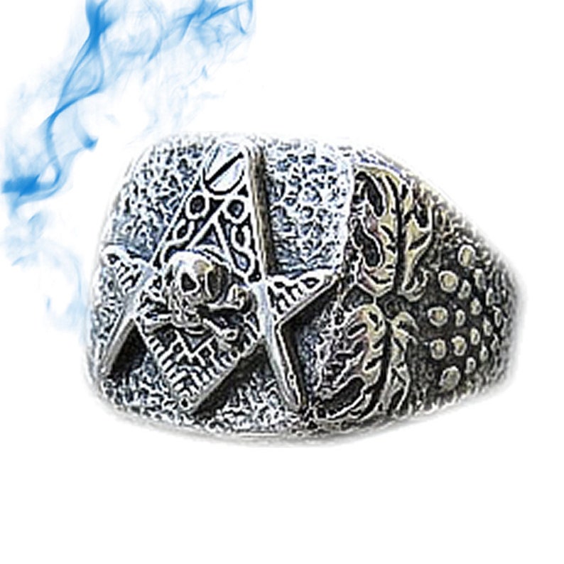 Solid Sterling Silver Masonic Square and Compas Memento Mori Mens Ring ...