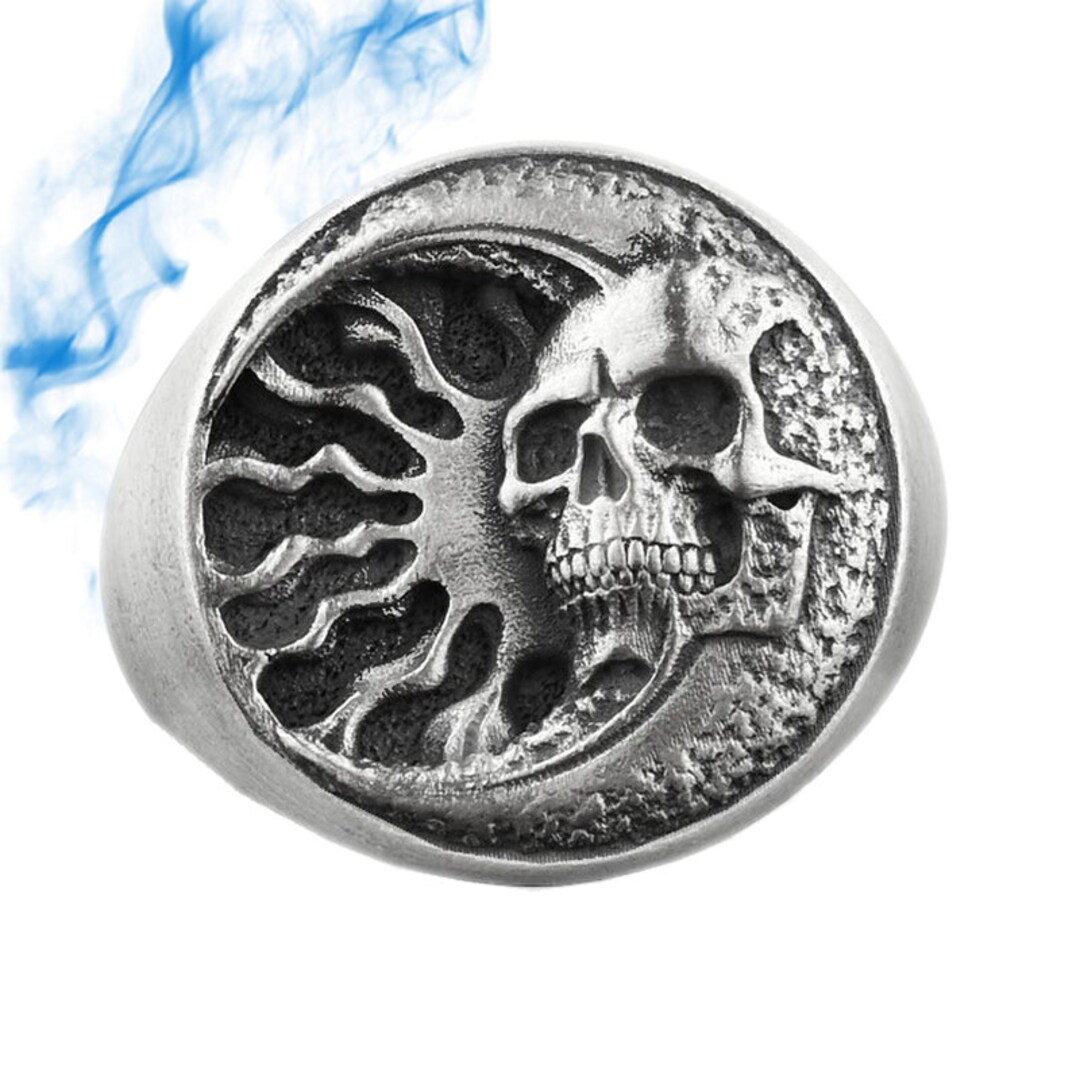 Skull, Moon, Sun Ring, Oxidized Skull Sterling Silver, Gothic Style ...