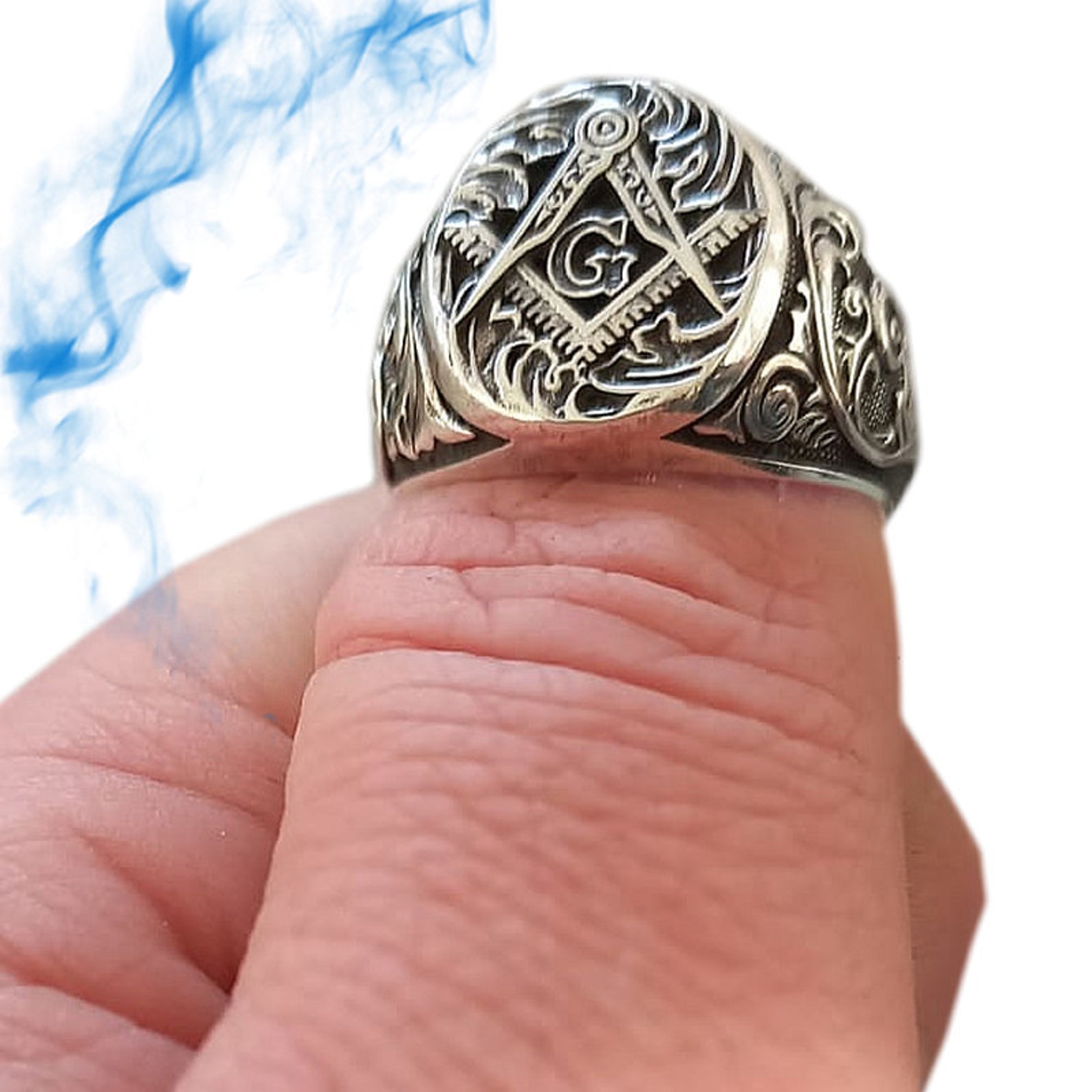 Solid Sterling Silver Masonic Men's Blue Lodge Freemasonry Ring ...
